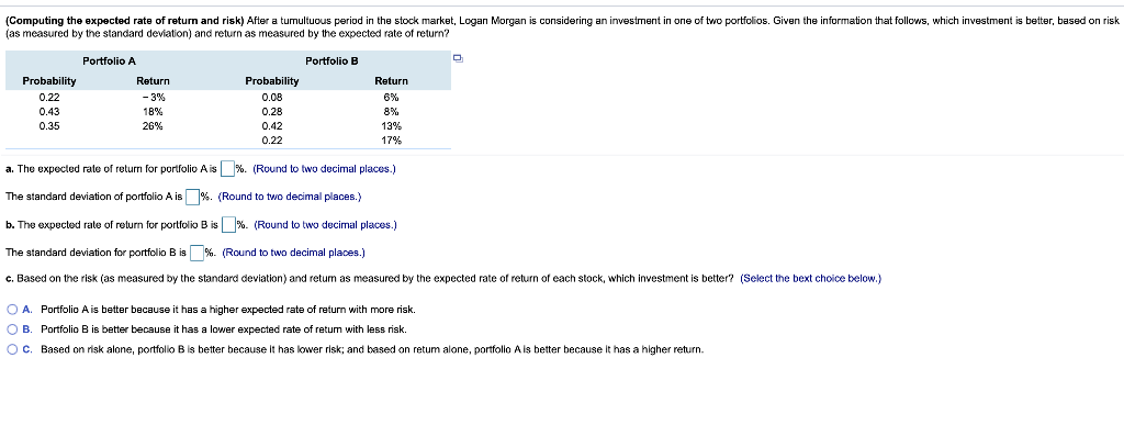 Solved (Computing the expected rate of return and risk) | Chegg.com