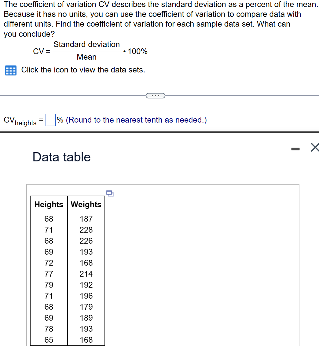 Solved The Coefficient Of Variation Cv Describes The