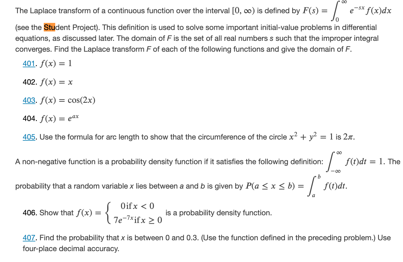 Solved The Laplace Transform Of A Continuous Function Over 