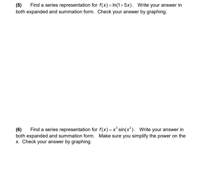 Solved (5) Find a series representation for f(x)= In(1+5x). | Chegg.com
