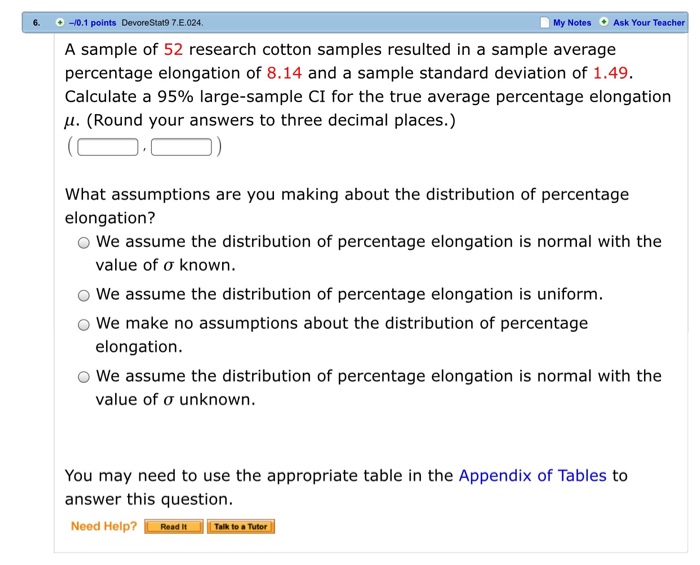 Solved 6 0 1 Points Devorestat9 7 E 024 My Notes Ask Your