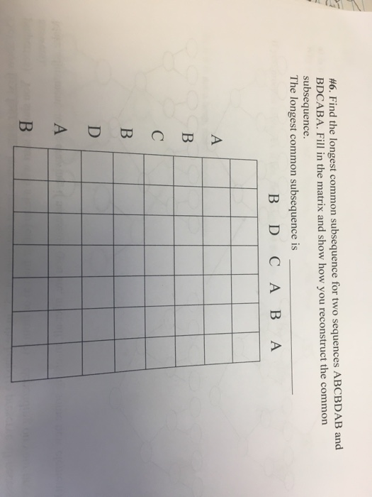 Solved Find the longest common subsequence for two sequences | Chegg.com