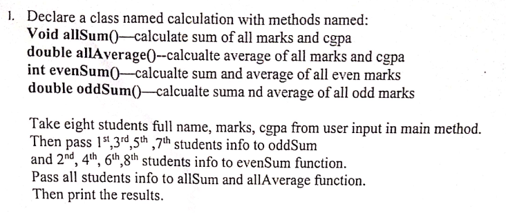 Solved 1. Declare a class named calculation with methods | Chegg.com