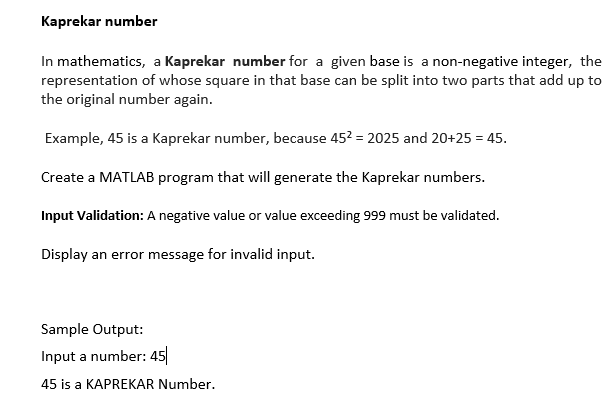 Solved Kaprekar number In mathematics, a Kaprekar number for | Chegg.com