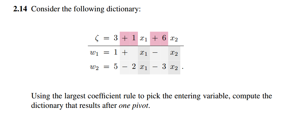 Solved 2.14 Consider the following dictionary: Ś = 3 + 1 x1 | Chegg.com