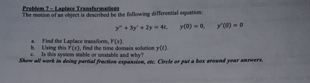 Solved Problem 7 - Laplace Transformations The motion of an | Chegg.com