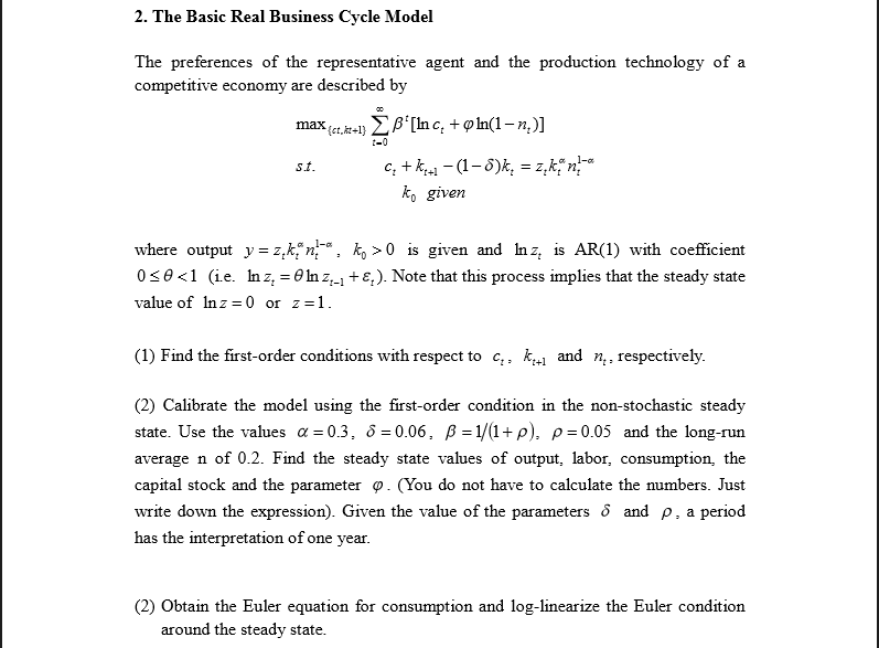 2. The Basic Real Business Cycle Model The | Chegg.com