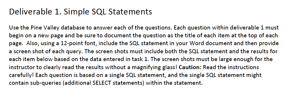 Deliverable 1. Simple SQL Statements Use the Pine | Chegg.com