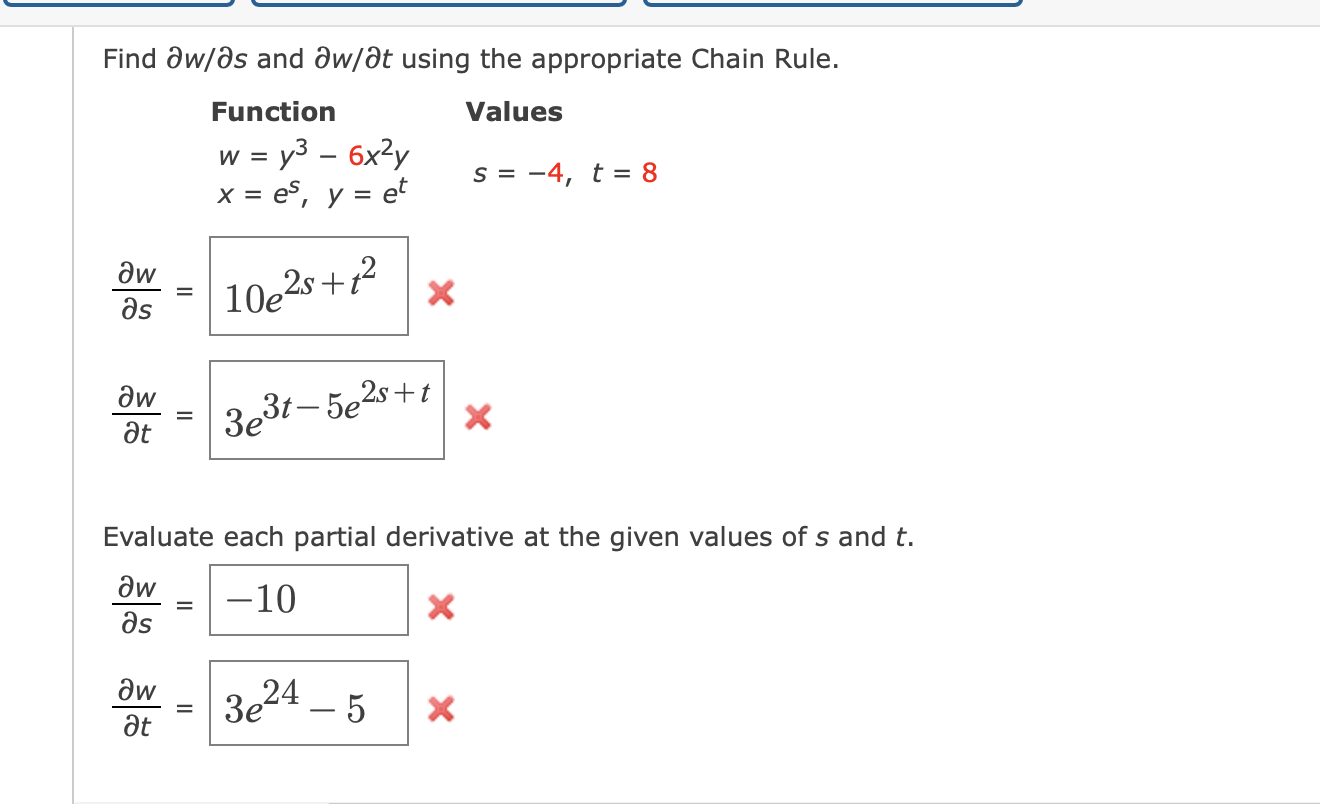 Solved Find ∂w/∂s and ∂w/∂t using the appropriate Chain | Chegg.com