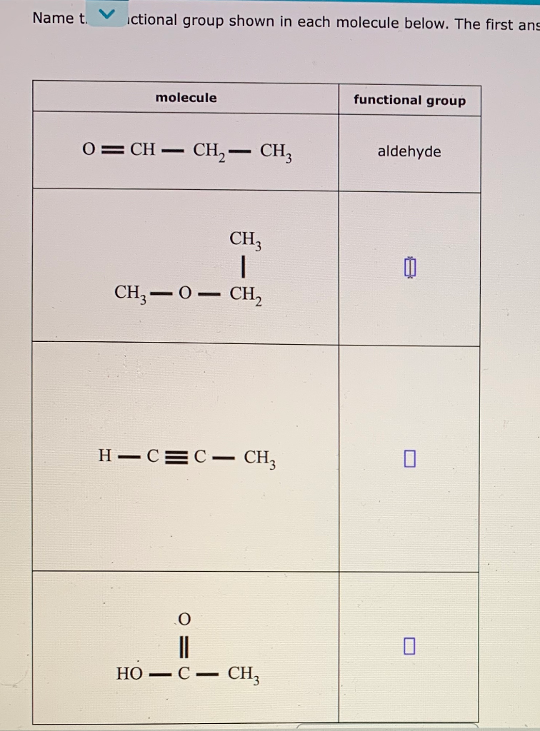 Solved Name t. ictional group shown in each molecule below. | Chegg.com