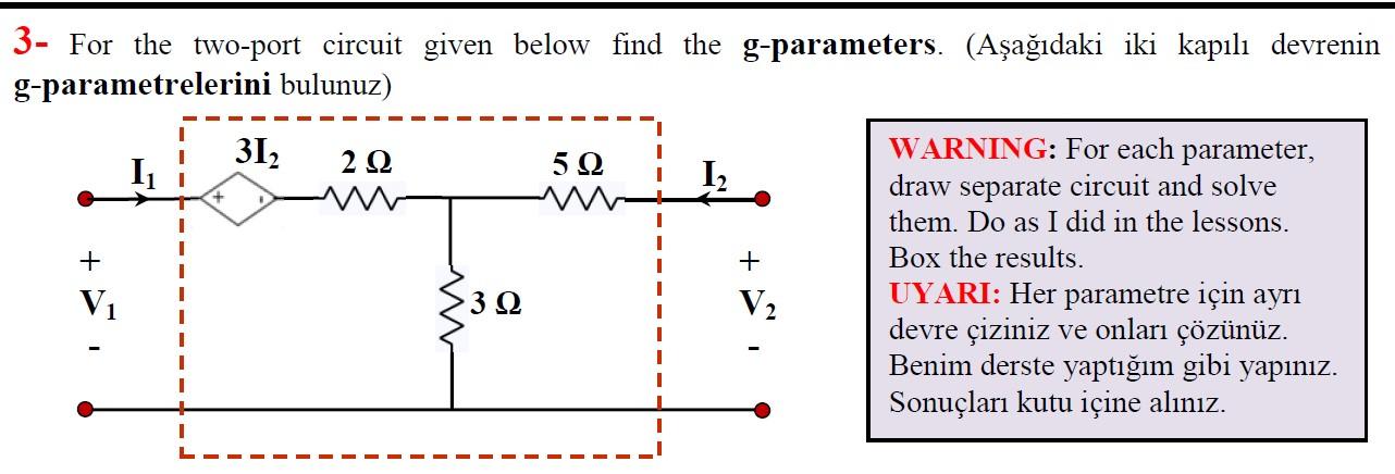 Solved 3- For the two-port circuit given below find the | Chegg.com