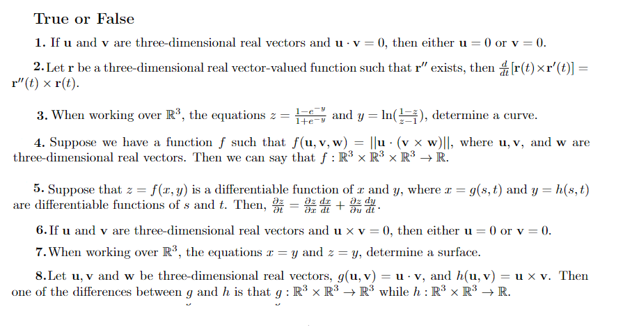 Solved True or False 1. If u and v are three-dimensional | Chegg.com
