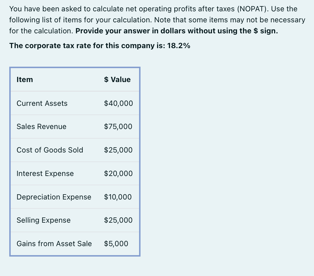 Solved You have been asked to calculate net operating | Chegg.com