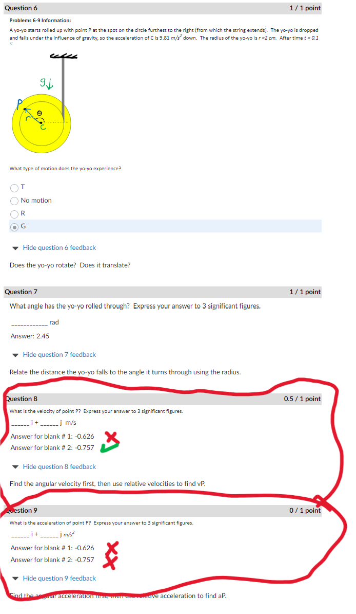 Solved Question 6Problems 6-9 ﻿Information:A yo-yo starts | Chegg.com