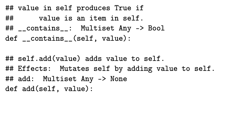 Solved class Multiset: ## Multiset() produces a newly ## | Chegg.com