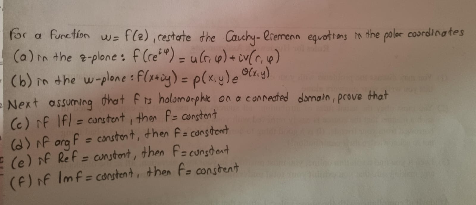Solved For a function w=f(z), ﻿restate the Cauchy-Riemenn | Chegg.com