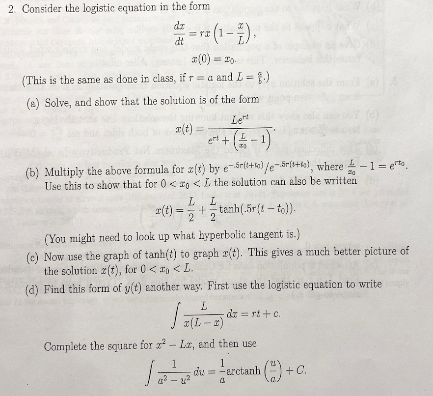 Solved 2. Consider the logistic equation in the form 2(0) = | Chegg.com