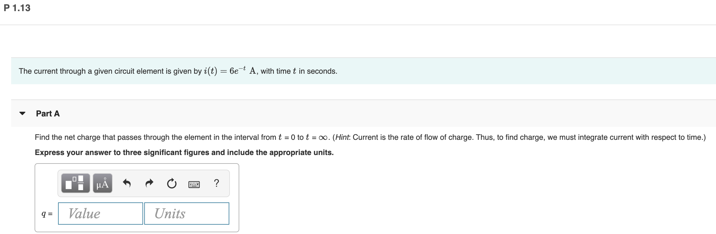 Solved P 1.13 The current through a given circuit element is | Chegg.com