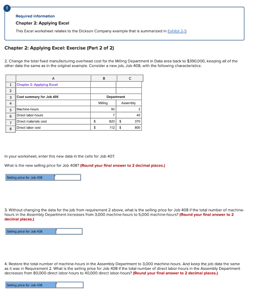Required information Chapter 2: Applying Excel This | Chegg.com