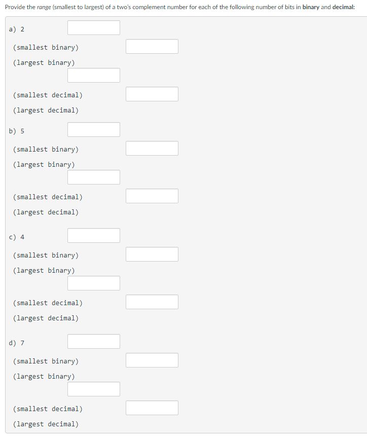 Solved Provide the range (smallest to largest) of a two's | Chegg.com