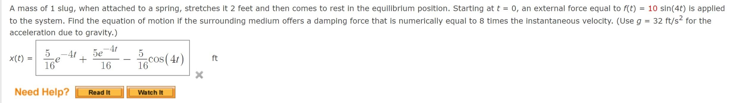 Solved A mass of 1 slug, when attached to a spring, | Chegg.com