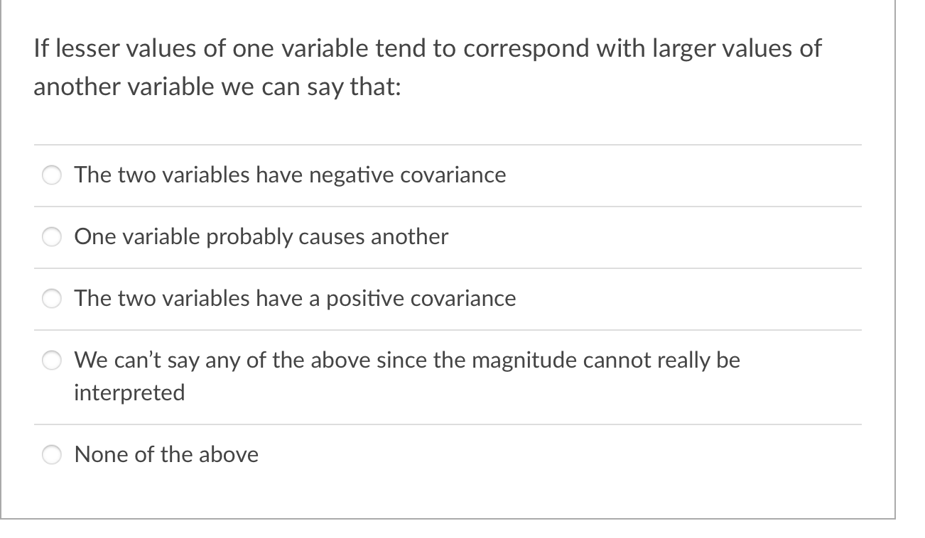 Solved If lesser values of one variable tend to correspond | Chegg.com