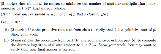 Solved Let p be a large prime and g a fixed primitive root | Chegg.com