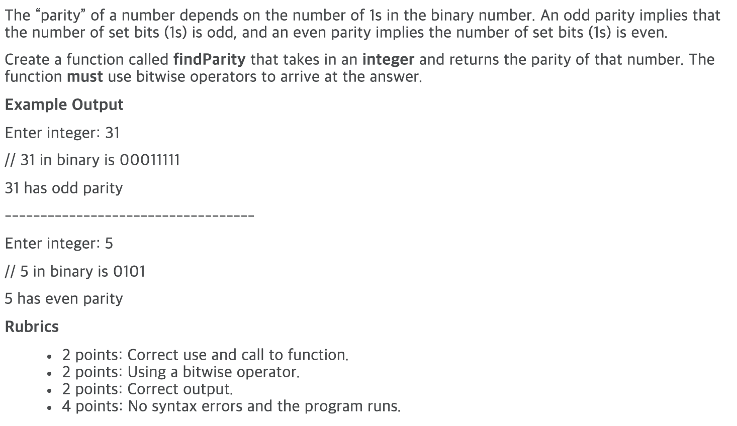 Solved The “parity" of a number depends on the number of 1s | Chegg.com