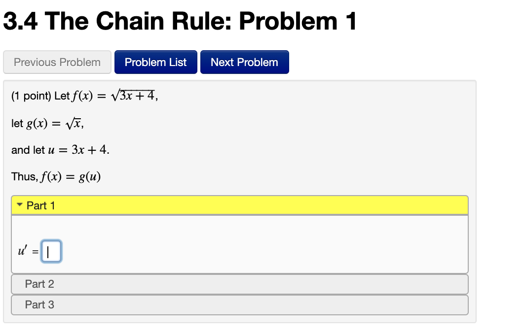 Solved 3.4 The Chain Rule: Problem 1 Previous Problem | Chegg.com
