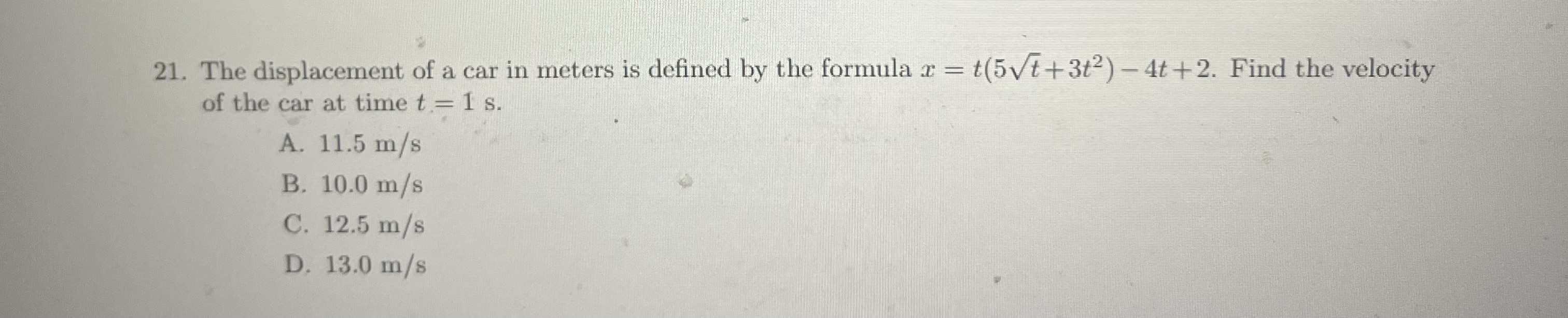 Solved The displacement of ﻿a car in ﻿meters is ﻿defined by | Chegg.com