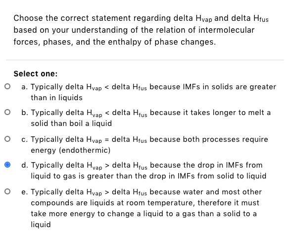 Solved Choose the correct statement regarding delta Hvap and | Chegg.com