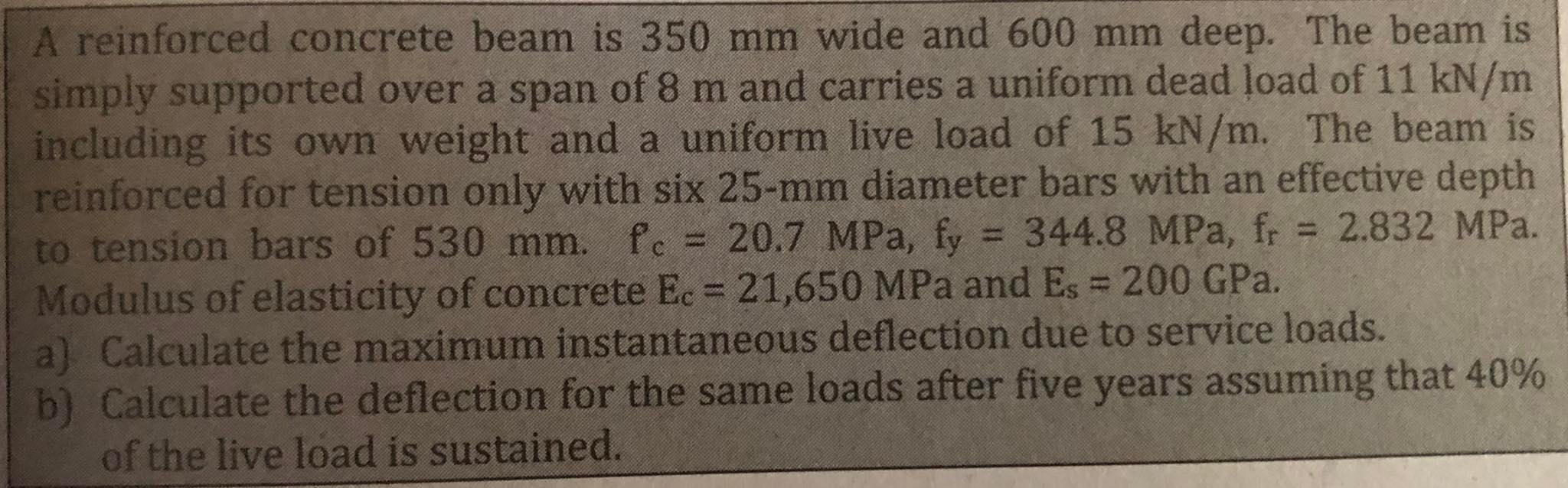 Solved A reinforced concrete beam is 350 mm wide and 600 mm | Chegg.com