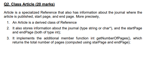 Solved Q2. Class Article (20 marks) Article is a specialized | Chegg.com
