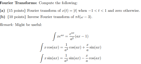 Solved Fourier Transforms: Compute the following: (a) {15 | Chegg.com