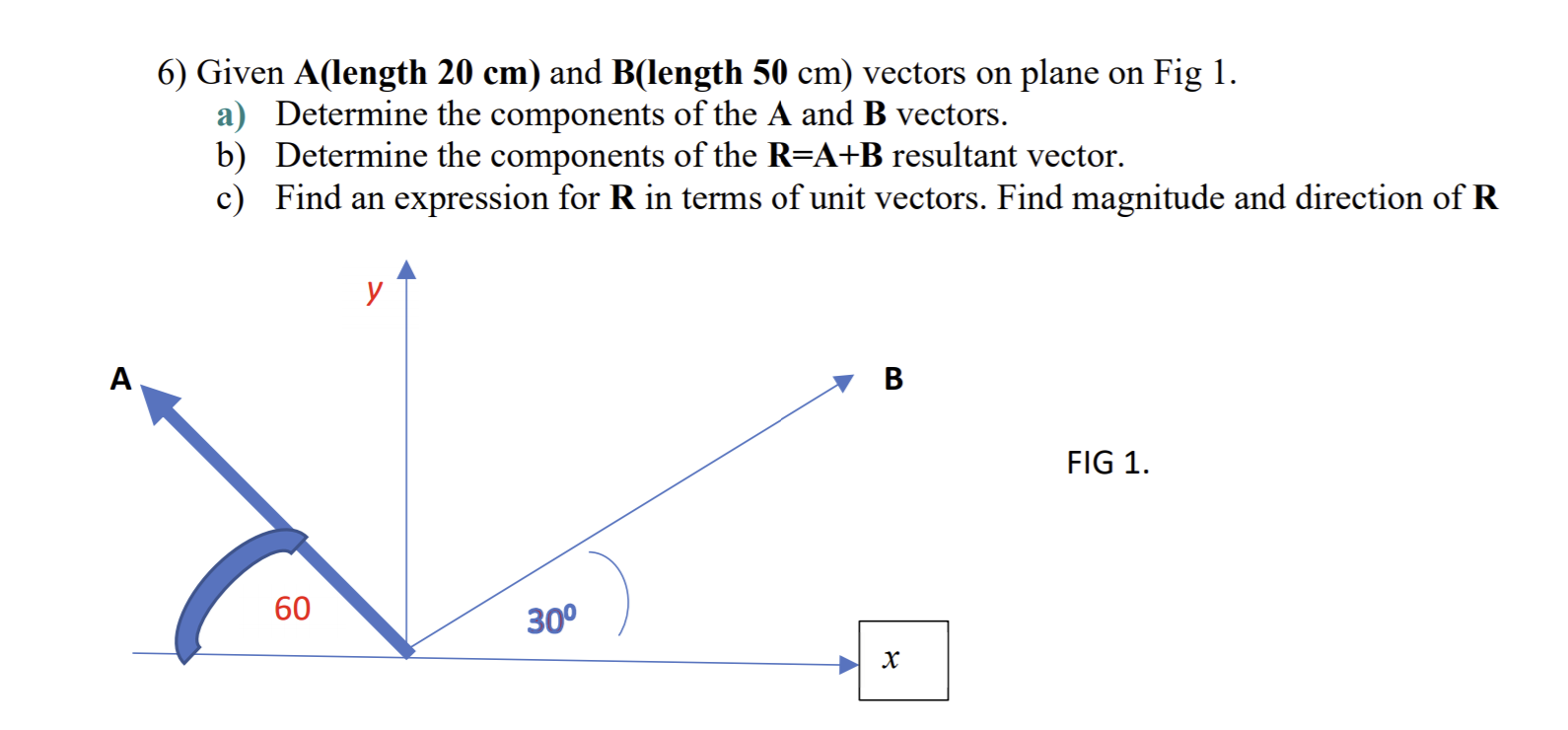 Solved 6) Given A(length 20 cm) and B(length 50 cm) vectors | Chegg.com
