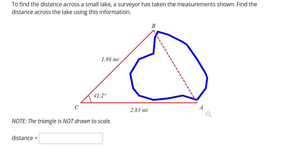 Solved To find the distance across a small lake, a surveyor | Chegg.com