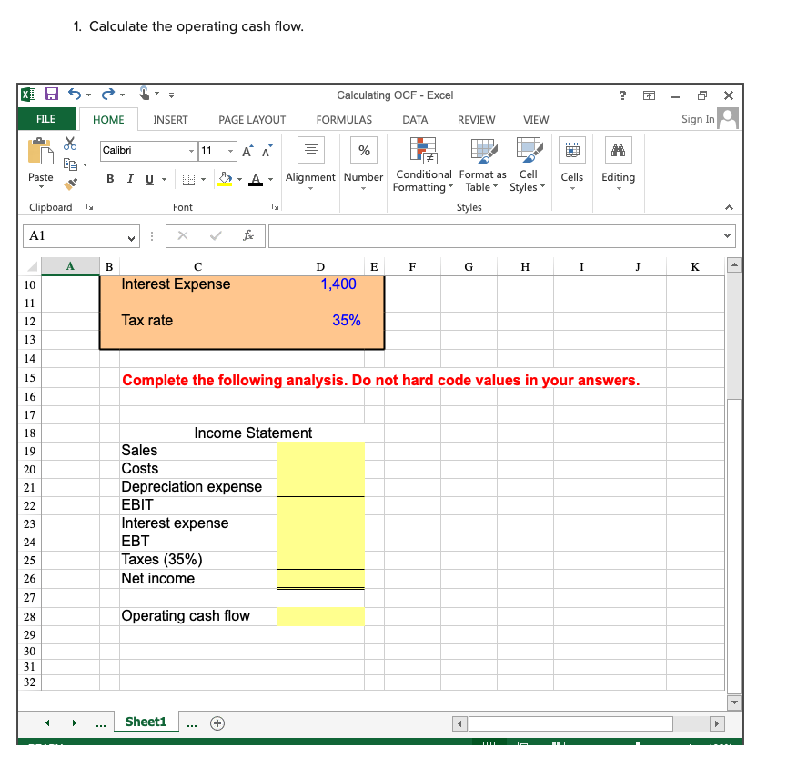 Solved 1. Calculate the operating cash flow. XUS ? का - | Chegg.com
