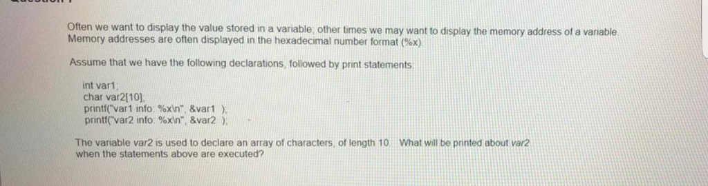 Solved The variable "var2" is used to declare an array of | Chegg.com