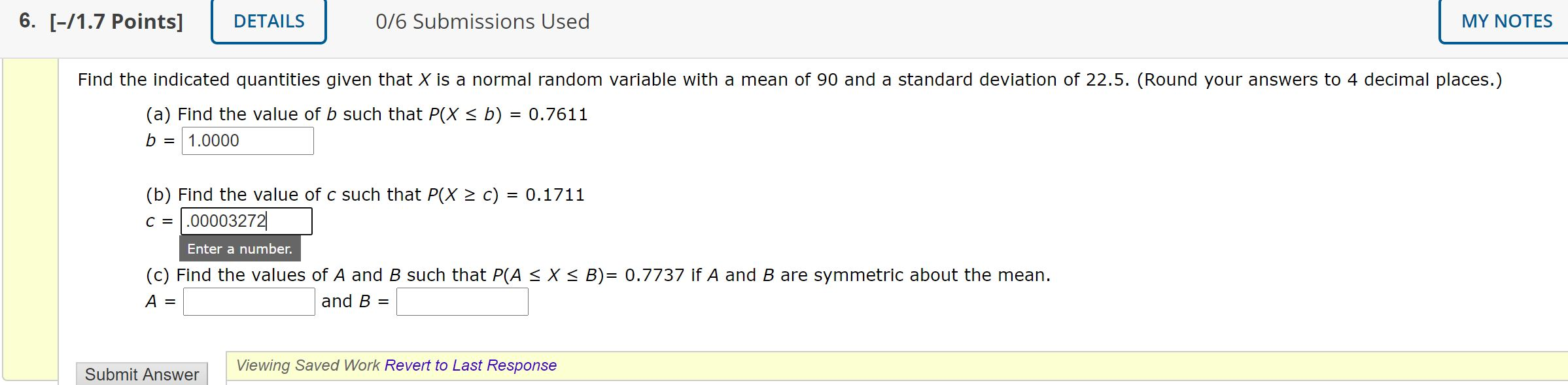 Solved 6. [-/1.7 Points] DETAILS 0/6 Submissions Used MY | Chegg.com