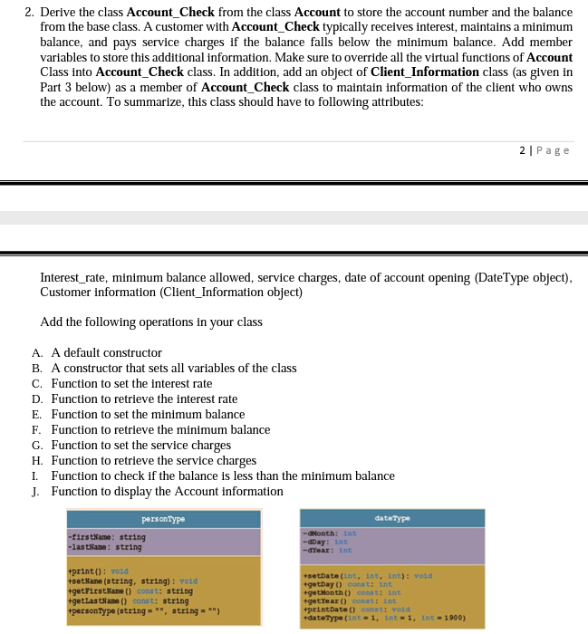 Solved 2. Derive the class Account Check from the class | Chegg.com
