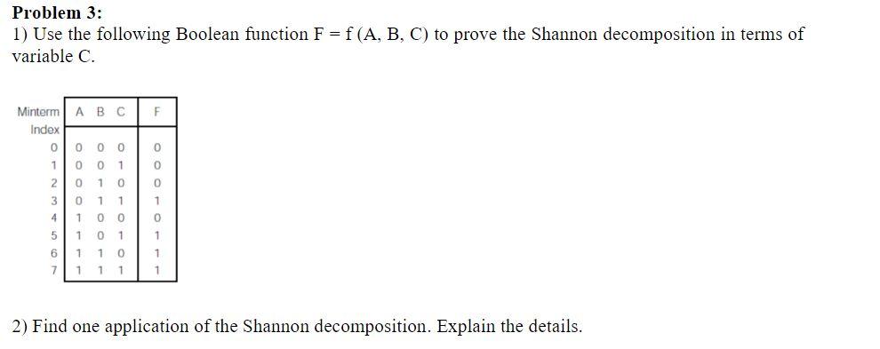 Solved Problem 3 1 Use The Following Boolean Function F