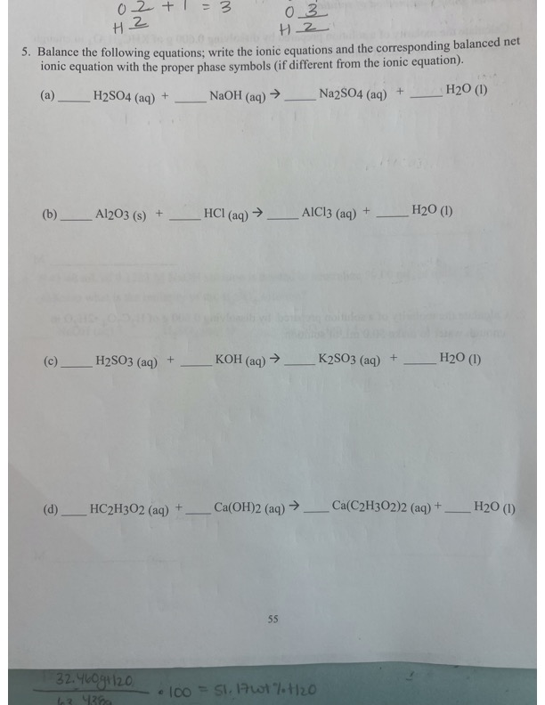 Solved 022+1=3023 5. Balance the following equations; write | Chegg.com