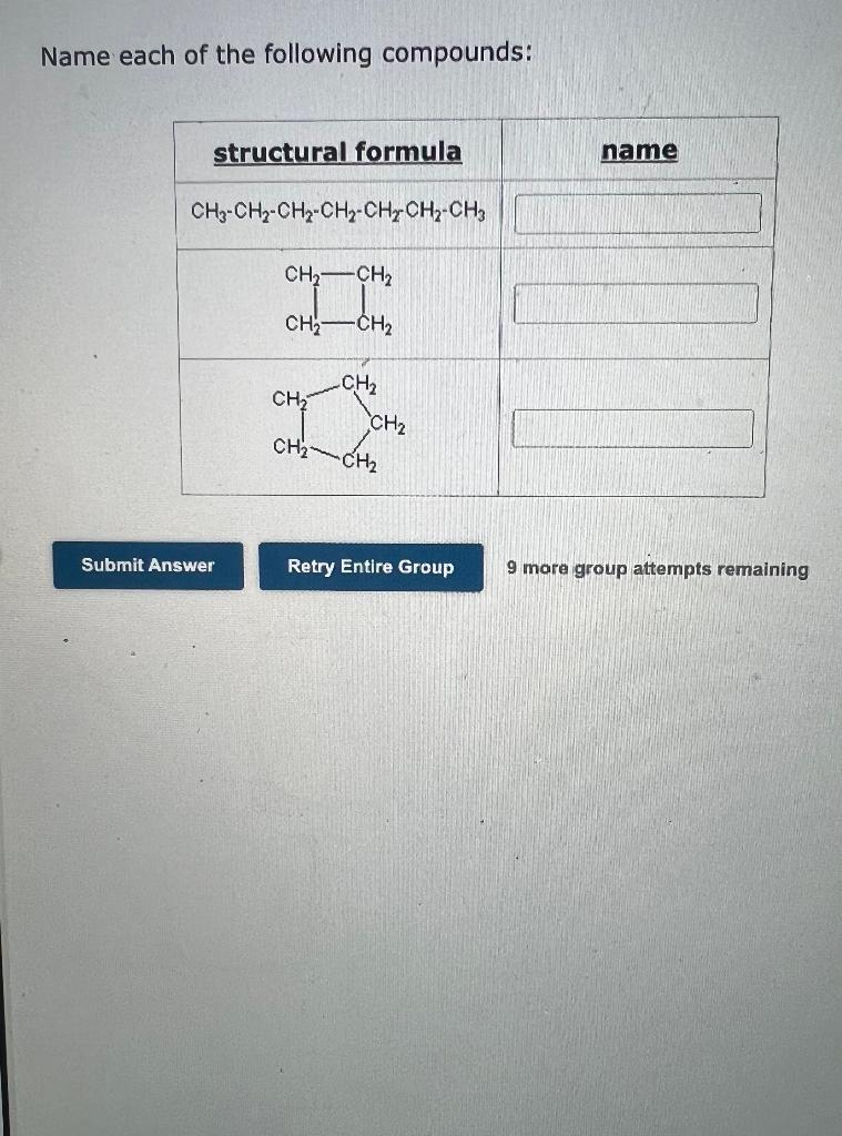 Solved Name each of the following compounds: 9 mare group | Chegg.com