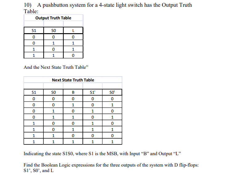 10) A pushbutton system for a 4-state light switch | Chegg.com