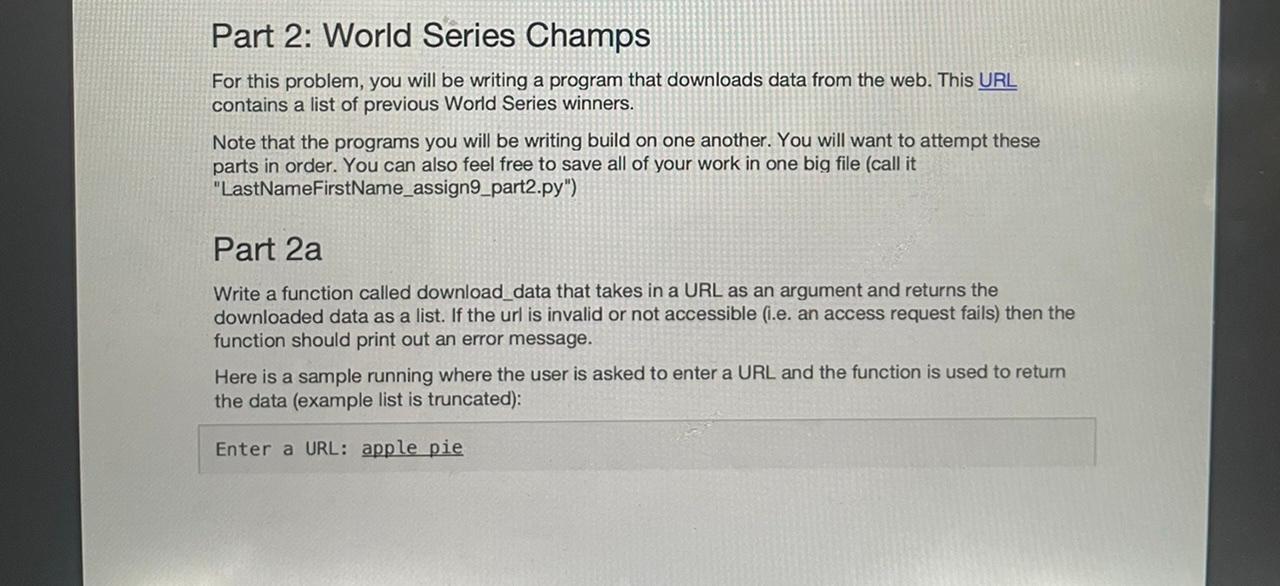 Solved Part 2: World Series Champs For this problem, you | Chegg.com