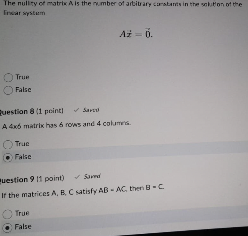 Solved The nullity of matrix A is the number of arbitrary | Chegg.com