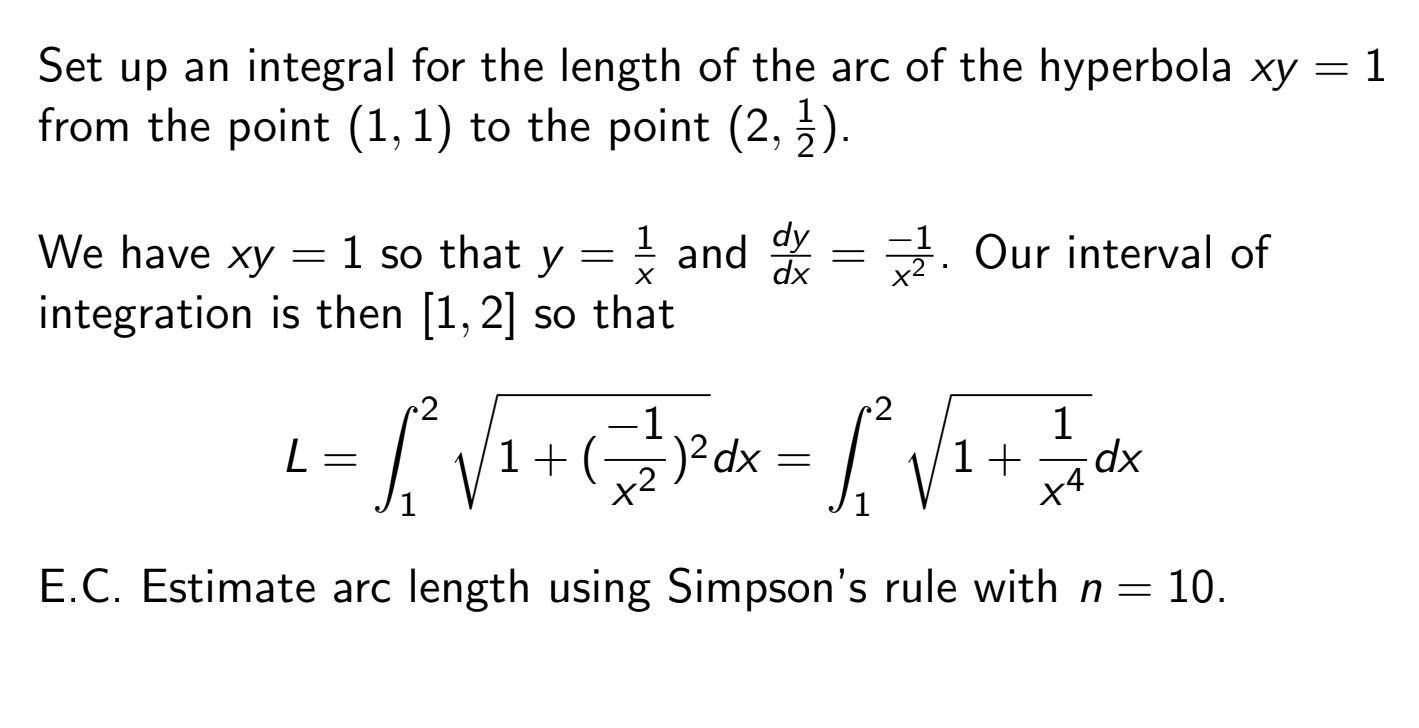 Solved = Set up an integral for the length of the arc of the | Chegg.com