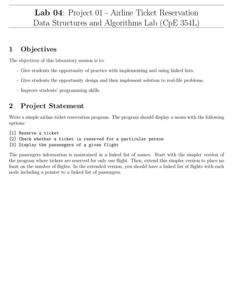 Solved Lab 04: Project 01 - Airline Ticket Reservation Data | Chegg.com