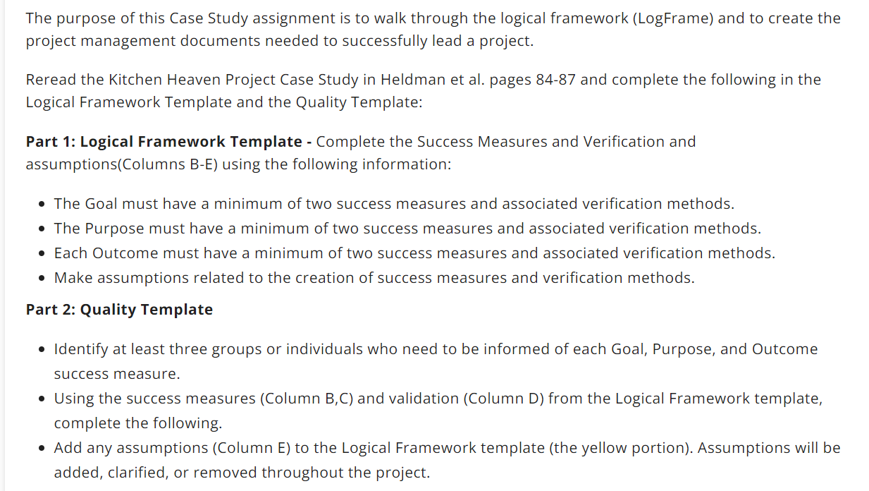 I only need help with Part 2: Quality Template. | Chegg.com