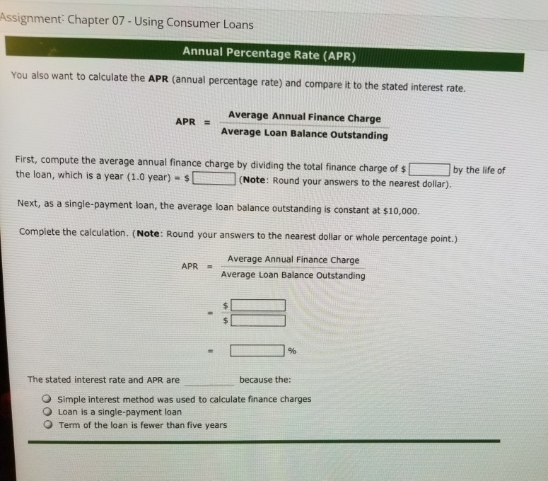 Solved 6. Calculating simple interest and APR on a | Chegg.com